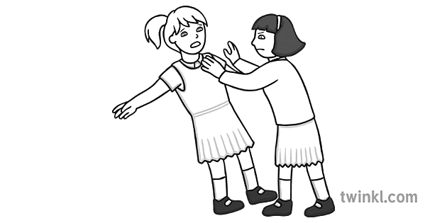 Child Pushing Another Child Eyes Open Black and White Illustration - Twinkl