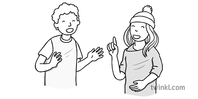 dzieci gadające czarno białe Illustration - Twinkl