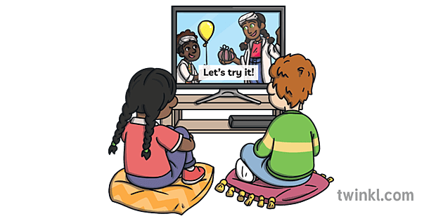 Children Watching Tv with Subtitles Ver 1 Illustration - Twinkl