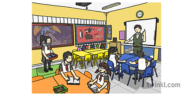 Chinese Classroom Scene Illustration