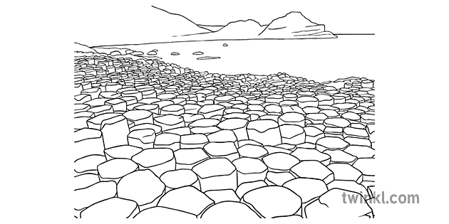 Giants Causeway Black and White Illustration - Twinkl