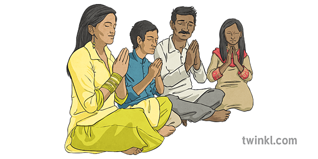 Hindu Family Praying Illustration - Twinkl