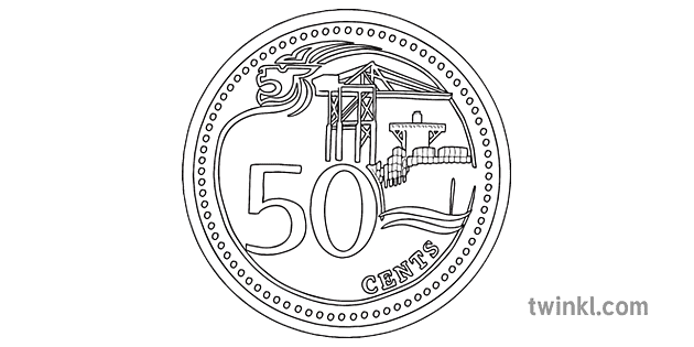 ks1 singapore coins 50 cents bw rgb ver 1 - Twinkl