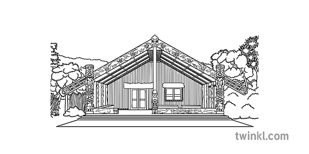 maori marae sèn nwa e blan Illustration - Twinkl