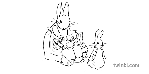 mrs rabbit with flopsy mopsy cotton tail and peter mustavalkoinen ...