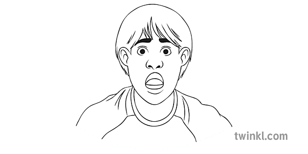 Scared Boy Black and White Illustration - Twinkl