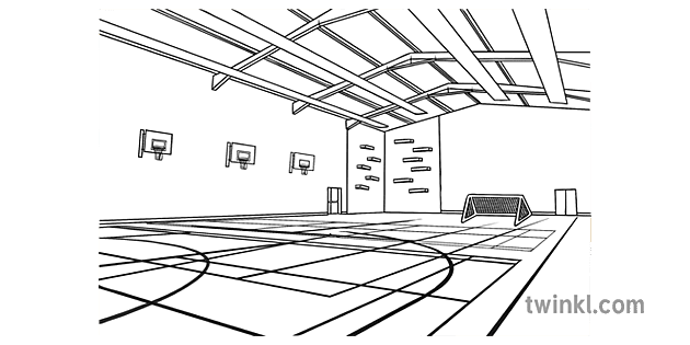 Sports Centre Black and White Illustration - Twinkl