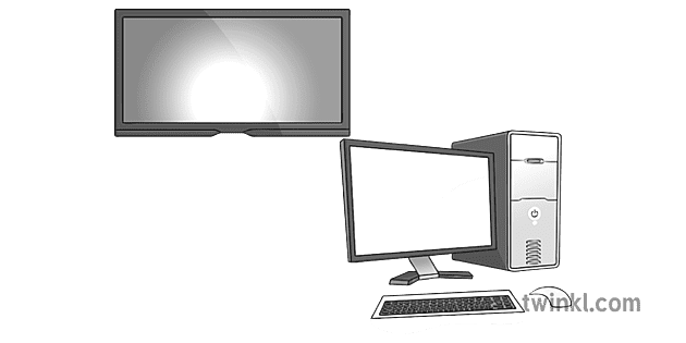 teknolohiya computer telebisyon tv black and white Illustration - Twinkl