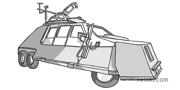 Tornado Intercept Vehicle Black and White Ilustración - Twinkl