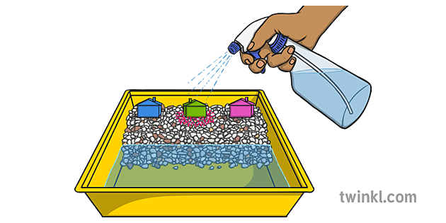 Water Pollution Experiment with Sprinkles and Rain Illustration - Twinkl