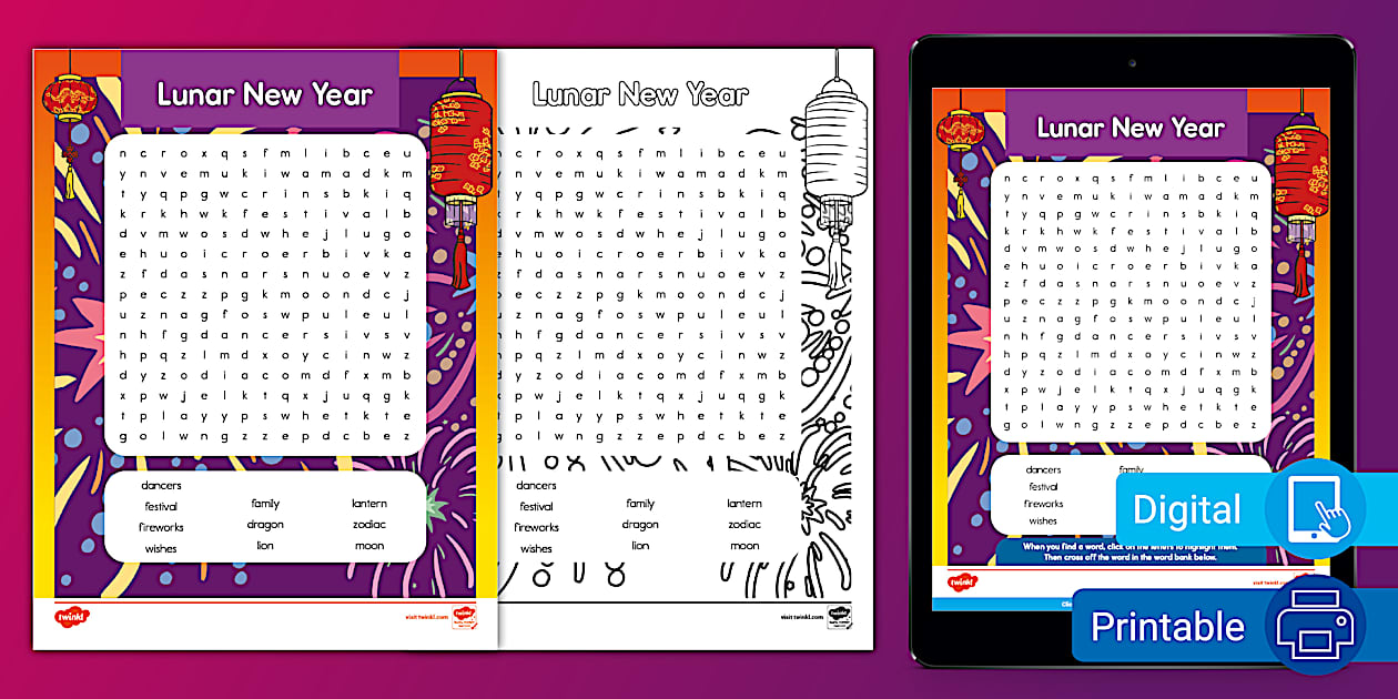 Lunar New Year Word Search for K-2nd Grade - Twinkl