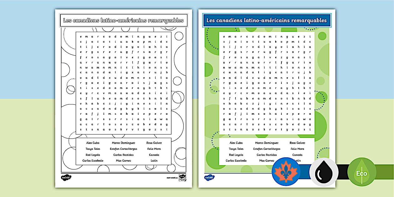 Remarkable Latin American Canadian Word Search French