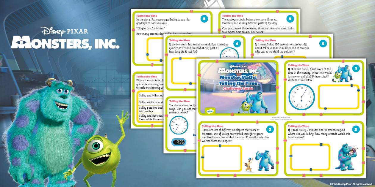 👉 Monsters, Inc.: Monster Maths Telling the Time Challenge Cards [Ages 7-9]