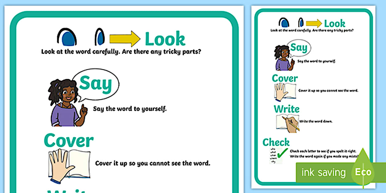 Look, Say, Cover, Write, Check Display Poster (teacher made)