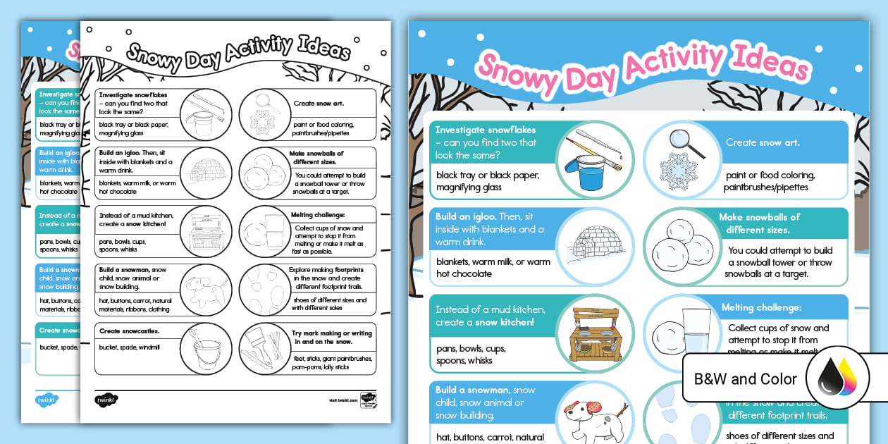 Outdoor Learning: Snowy Day Worksheet Ideas (teacher made)