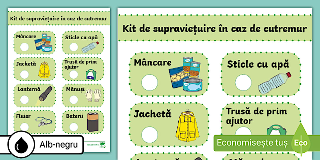 Kit de supraviețuire în caz de cutremur Listă de verificare