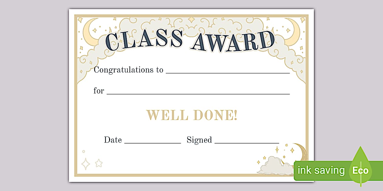 Celestial Themed Class Award Certificate