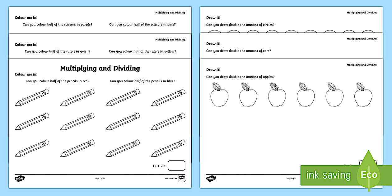 Editable Colour Me In Multiplication and Division Worksheets