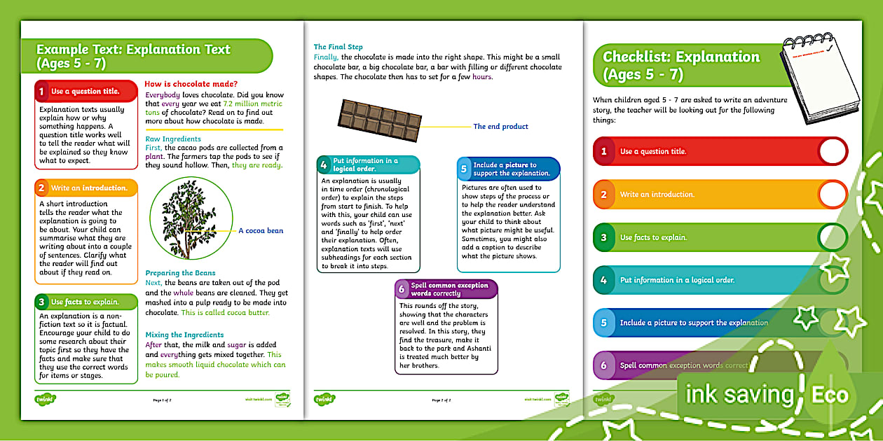 Example Text: Explanation (Ages 5 - 7) (teacher made)