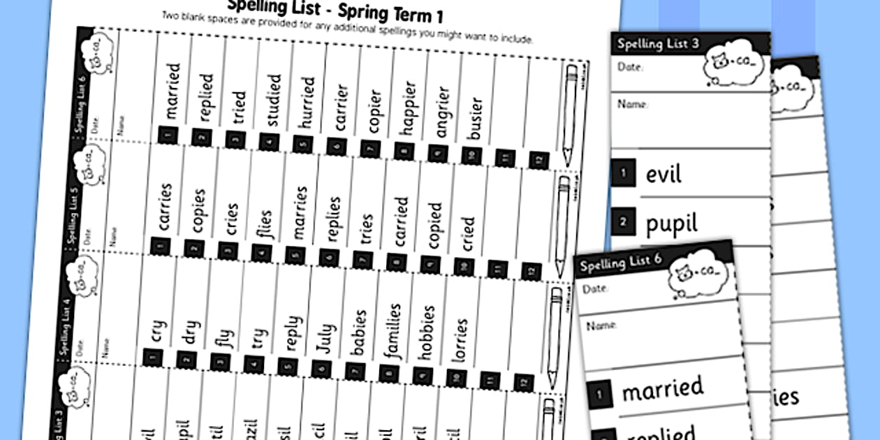 Editable Home Educators Spelling Lists Year 2 Spring 1