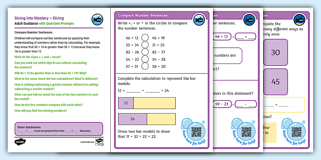 👉 Year 2 DiM: Step 20 Compare Number Sentences Activity Cards