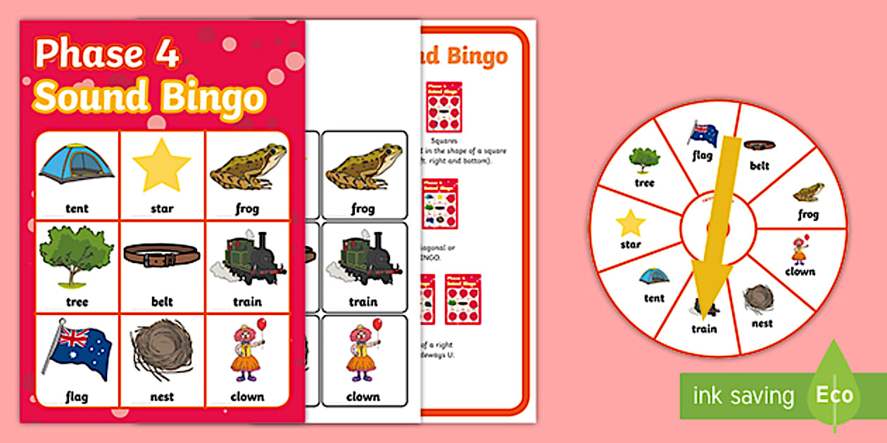 TAS Phase 4 Sound Bingo with Spinner Game (teacher made)