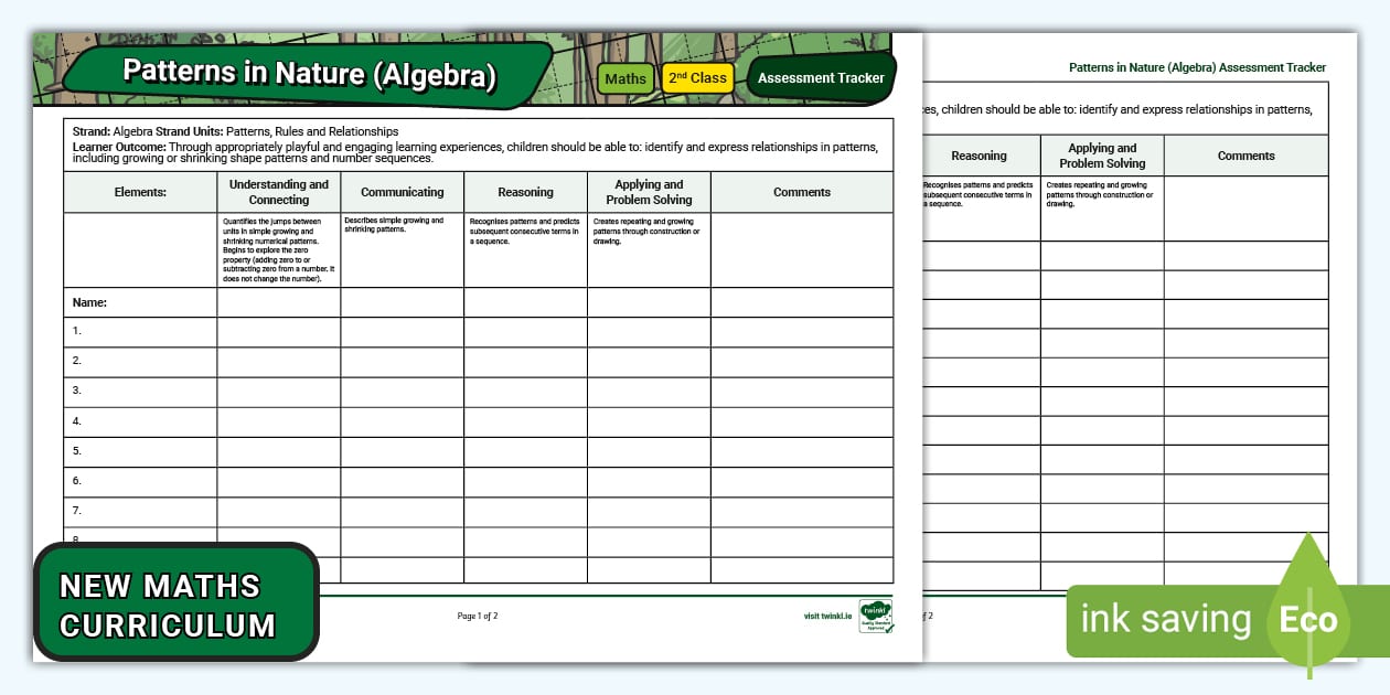 Patterns In Nature Algebra Assessment Tracker | Twinkl