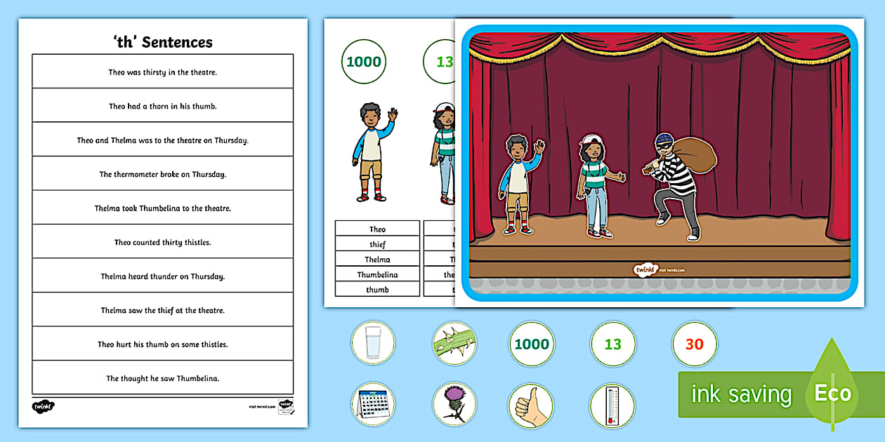 Editable Voiceless 'th' Sentences Cut and Stick Pictures