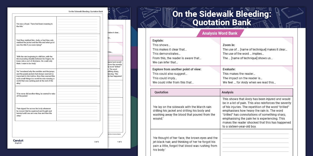 On the Sidewalk Bleeding: Quotation Bank - Twinkl