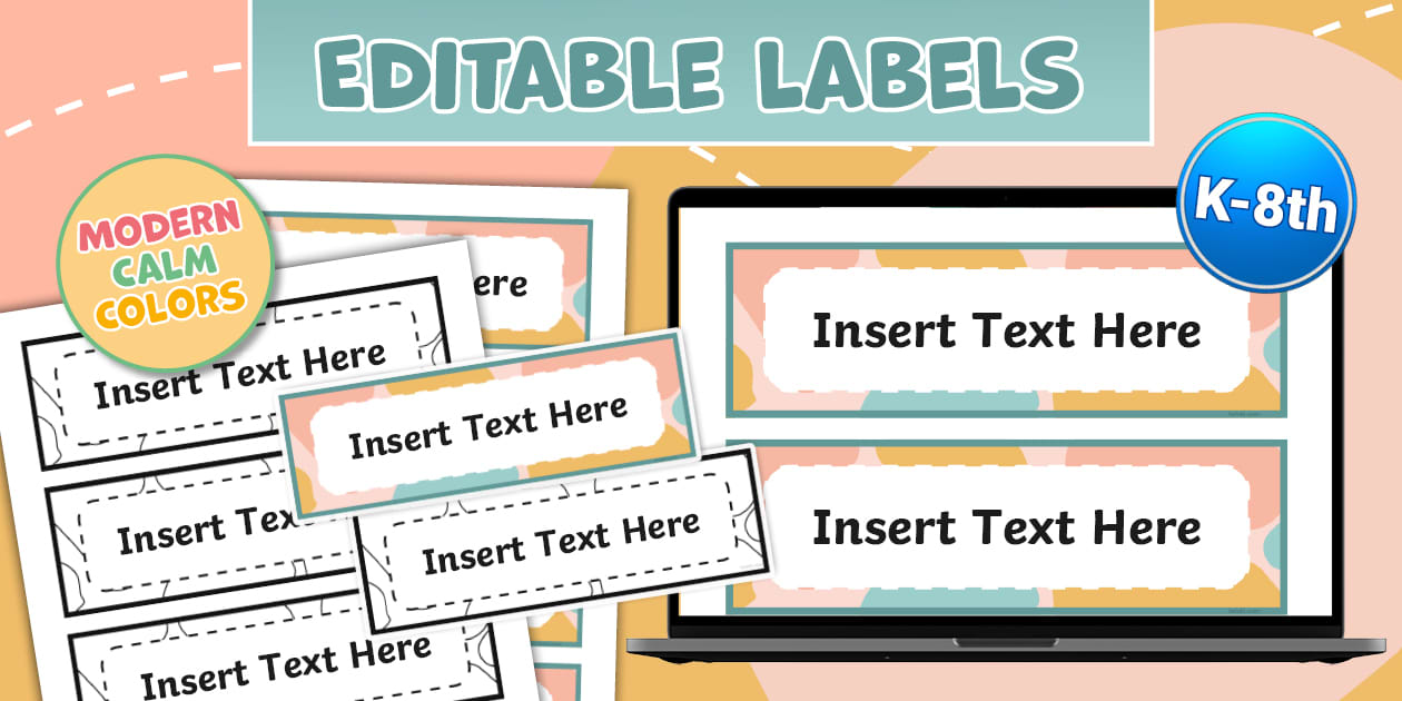 Modern Calm Colors Editable Labels (Teacher-Made) - Twinkl
