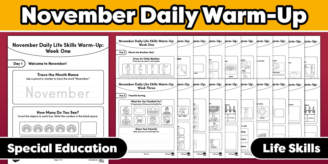 November Daily Life Warm-Up Morning Work Special Education