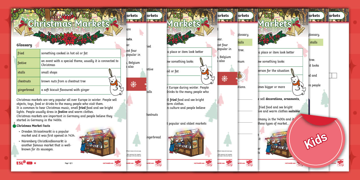 Twinkl ESL Christmas Markets Reading Comprehension - Twinkl