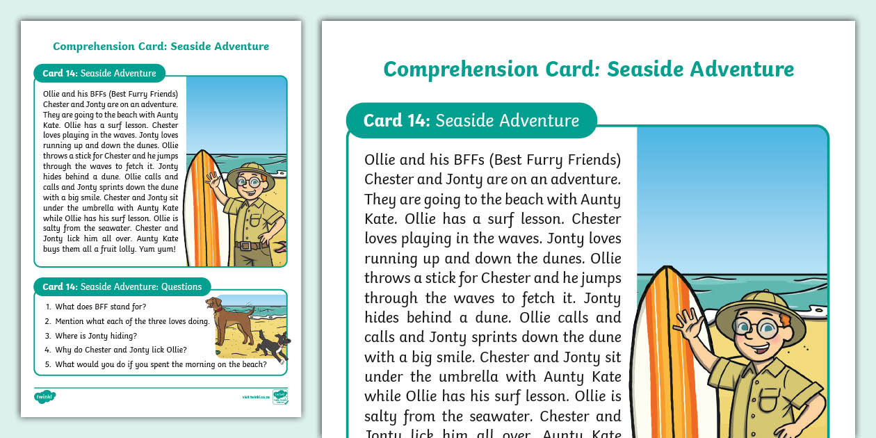 Comprehension Card: Seaside Adventure (teacher made)