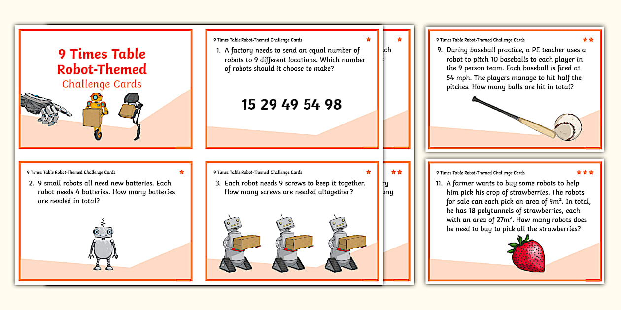 9 Times Table Differentiated Themed Challenge Cards - Twinkl