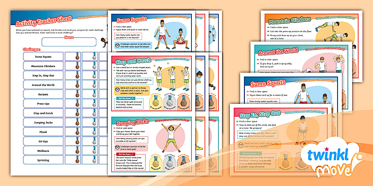 60-Second Classroom Active Challenge Cards - PE - Move
