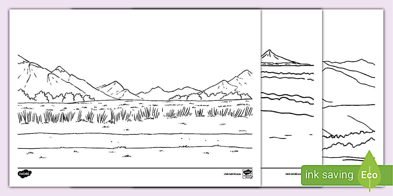 Big Mountain Hill Colouring Sheet | Colouring Pages - Twinkl