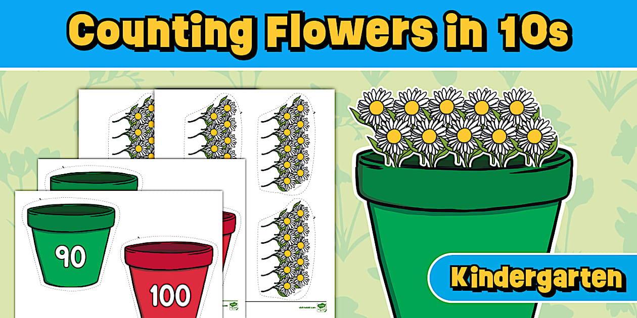 Kindergarten Counting Flowers in 10s Activity