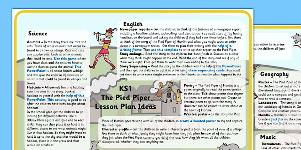 The Pied Piper Lesson Plan Ideas KS1