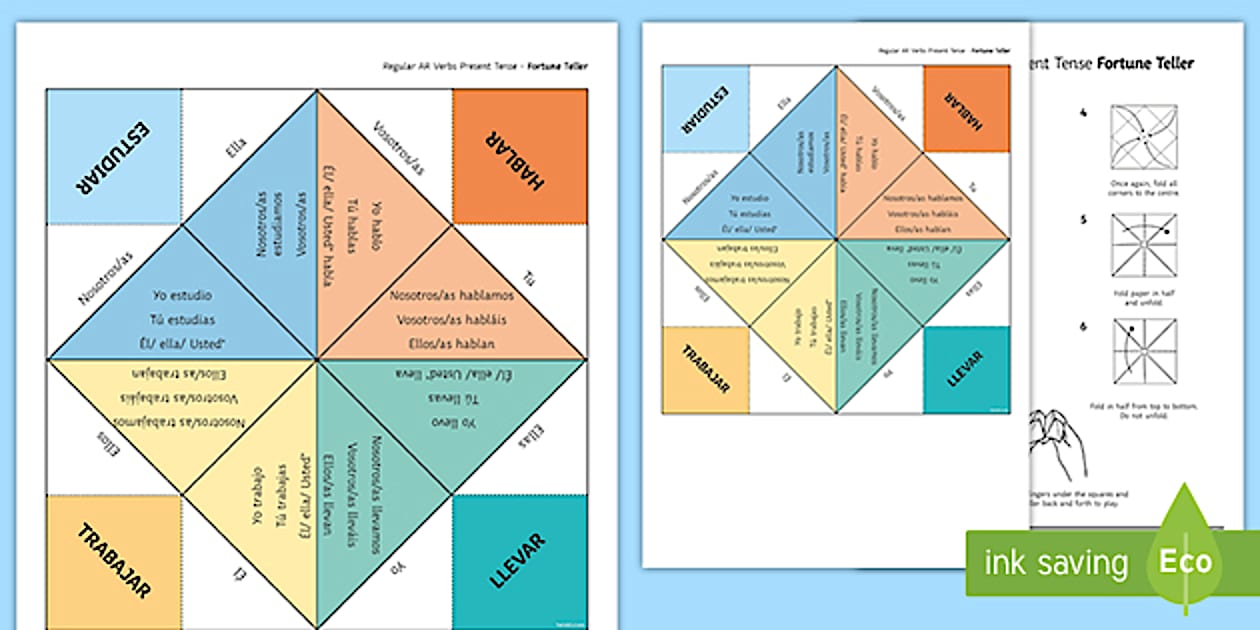 Regular -AR Verbs Present Tense Fortune Teller - Twinkl