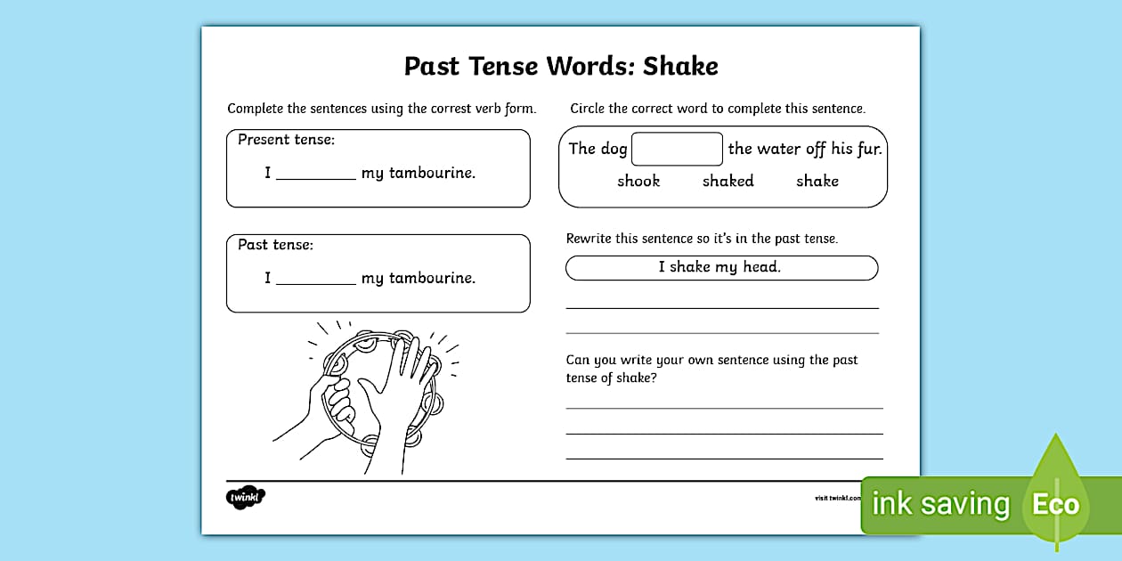 Past Tense Words - Shake Worksheet (teacher made) - Twinkl