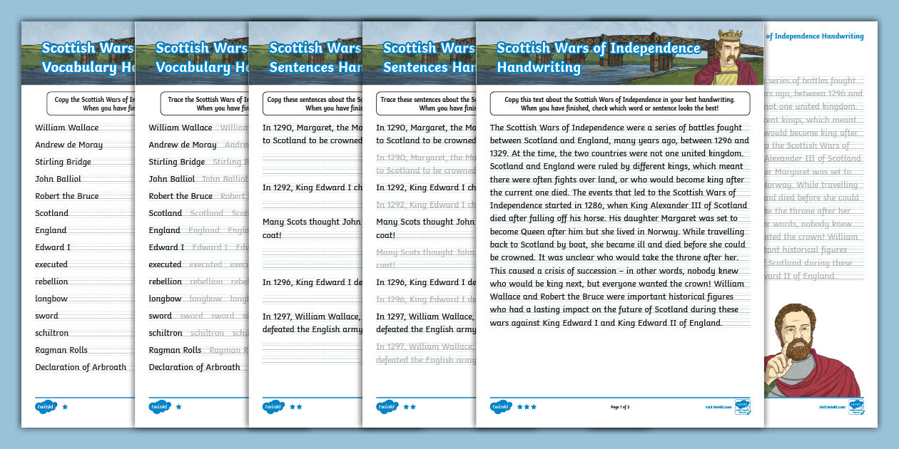 Scottish Wars of Independence Handwriting Sheets - Twinkl