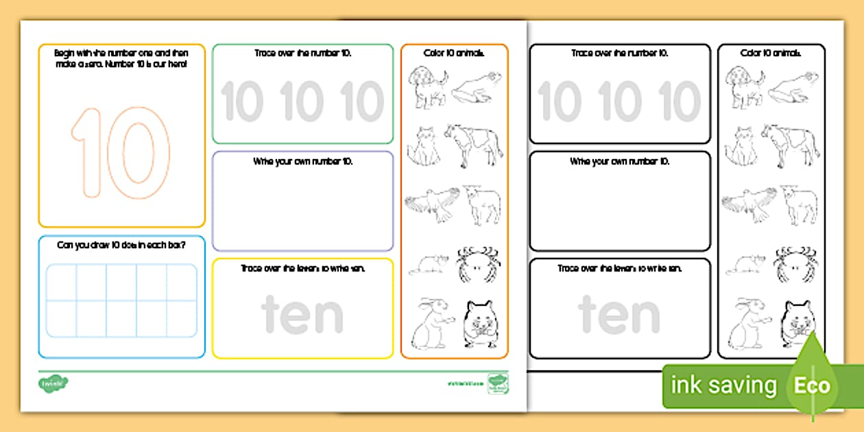 Number Ten Mat Worksheet (teacher made) - Twinkl