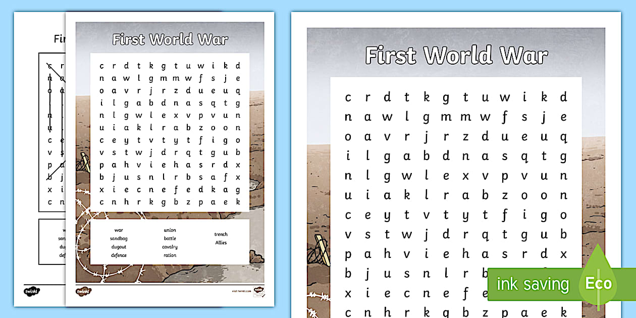 First World War Word Search - CfE Social Studies resources, WW1, First ...