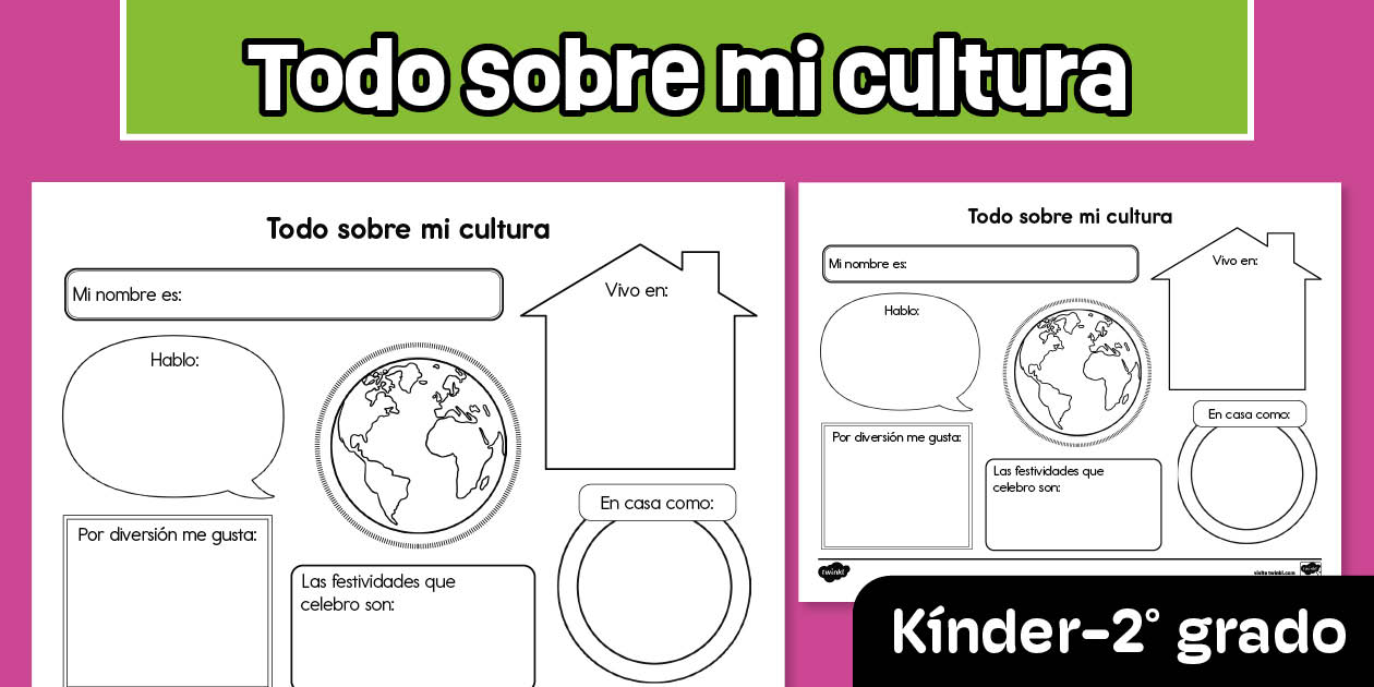 Hoja de trabajo todo sobre mi cultura para kínder-2° grado
