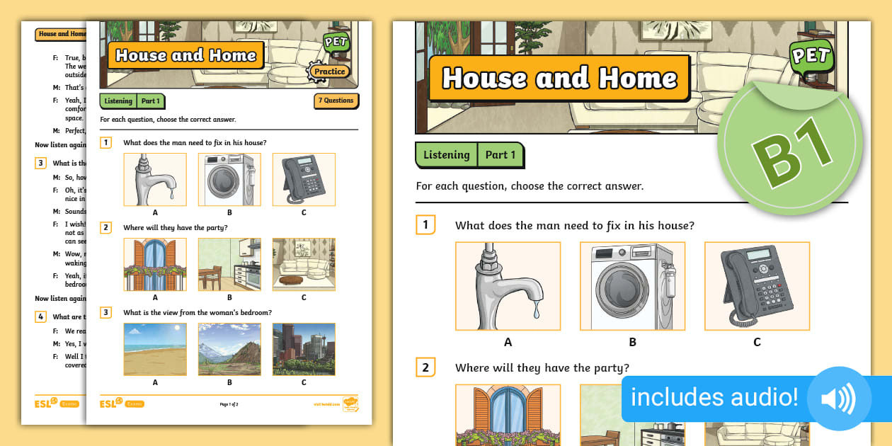 B1 Preliminary (PET) Listening Part 1 - House and Home