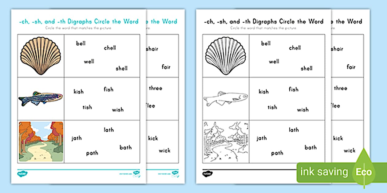 Editable -ch, -sh, and -th Digraphs Circle the Word Activity Worksheet