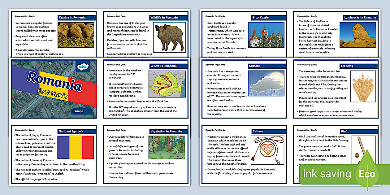 KS2 Romania Fact Cards - Geography (Teacher-Made) - Twinkl