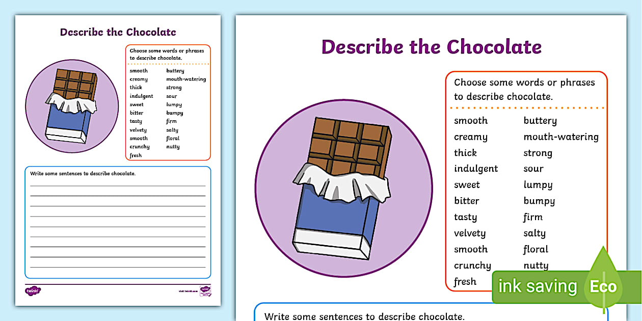 Describe the Chocolate Writing Worksheet - Twinkl