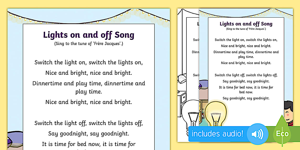 Black and White Lights On and Off Activity Song - Twinkl