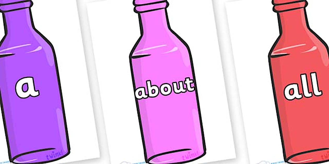 Cursive 100 High Frequency Words on Bottles (teacher made)